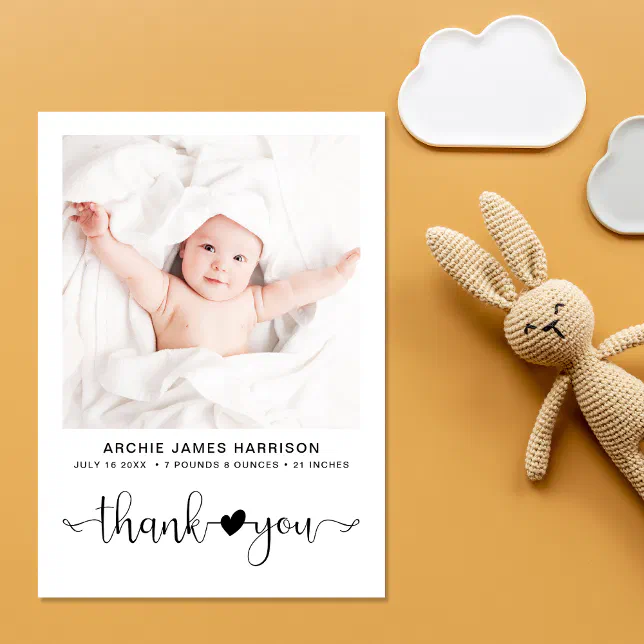 Thank You Photo Heart Birth Announcement | Zazzle