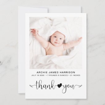 Thank You Photo Heart Birth Announcement | Zazzle