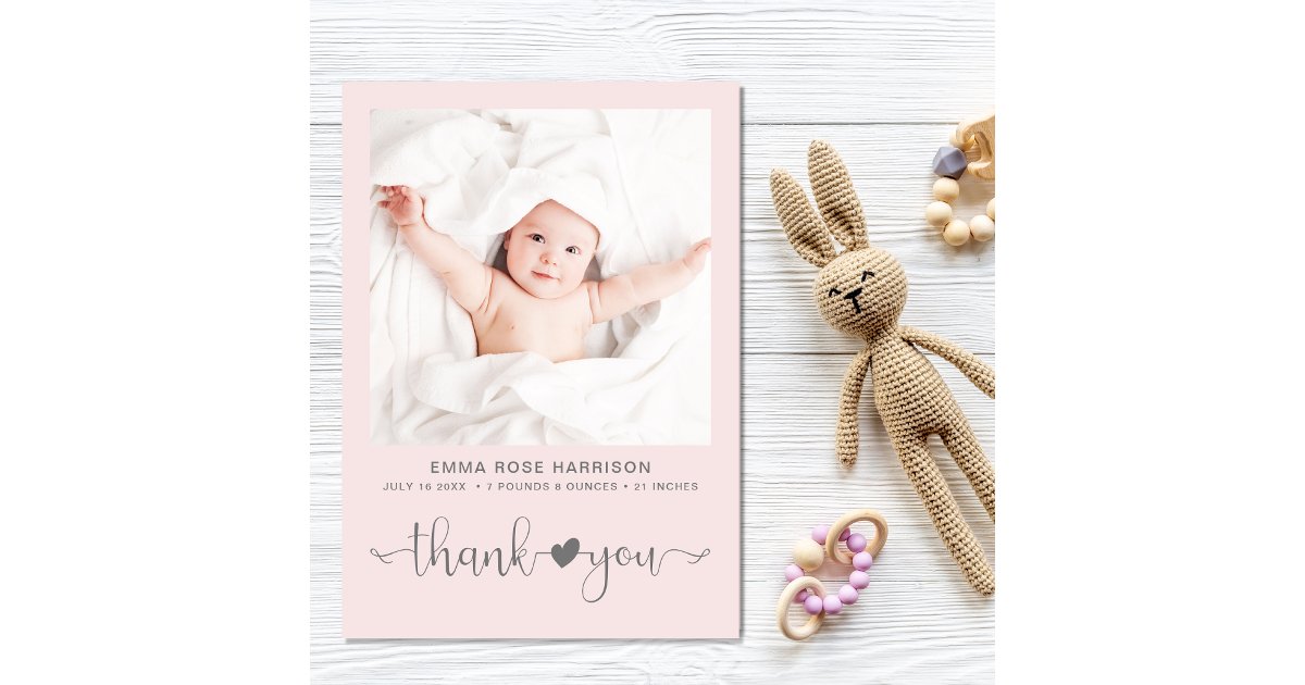Thank You Photo Pink Girl Birth Announcement | Zazzle