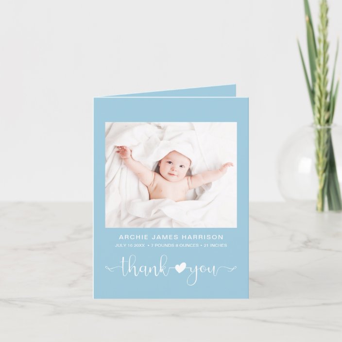 Thank You Photos Heart Blue Baby Boy Birth Announcement | Zazzle.com