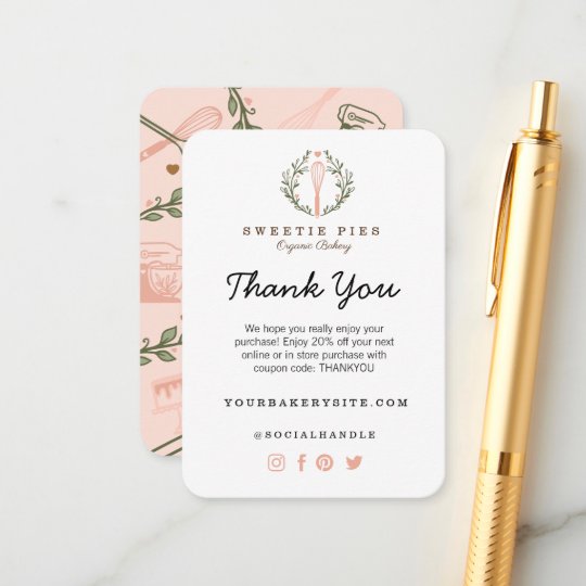 Thank You Pink Baking & Cooking Utensil Bakery Enclosure Card | Zazzle.com