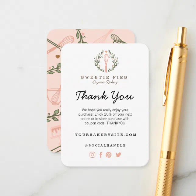 Thank You Pink Baking & Cooking Utensil Bakery Enclosure Card | Zazzle