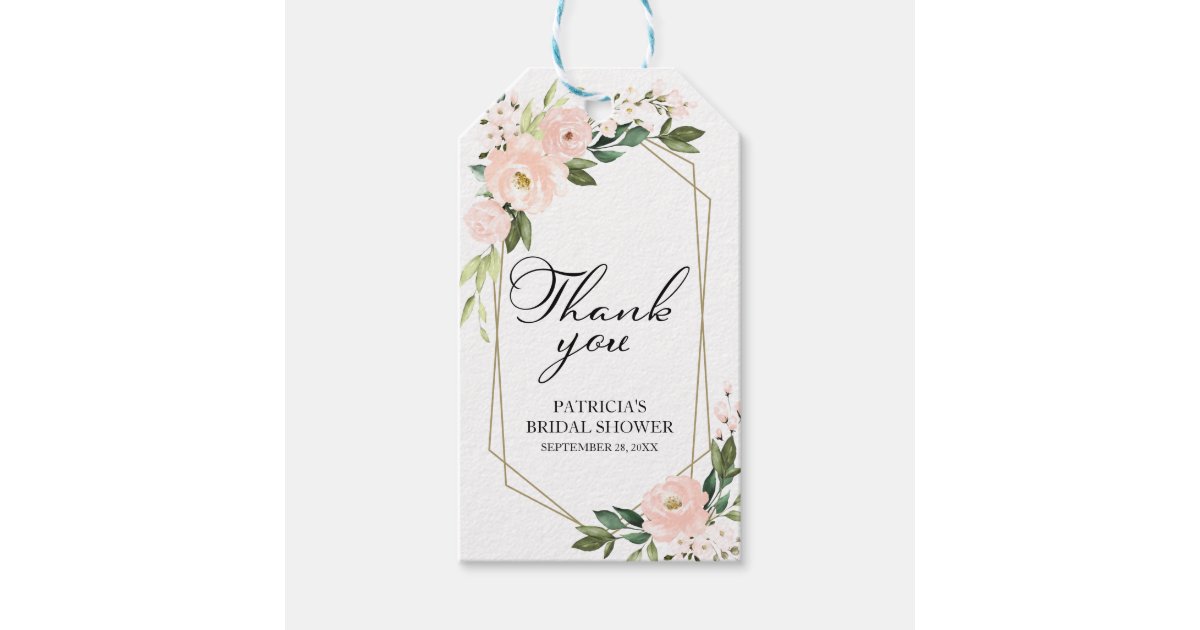 Thank You - Pink Blush Flowers Geometric Gift Tags | Zazzle