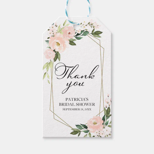 Thank You - Pink Blush Flowers Geometric Gift Tags | Zazzle