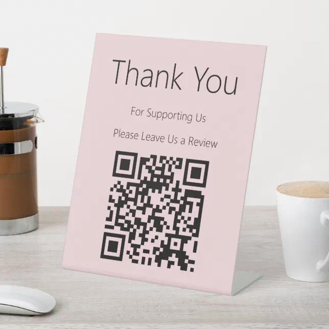 Thank You Pink Please Leave Us a Review QR Code Pedestal Sign | Zazzle