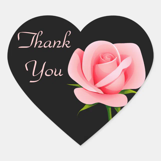Thank You Pink Rose Black Greeting Sticker / Label | Zazzle