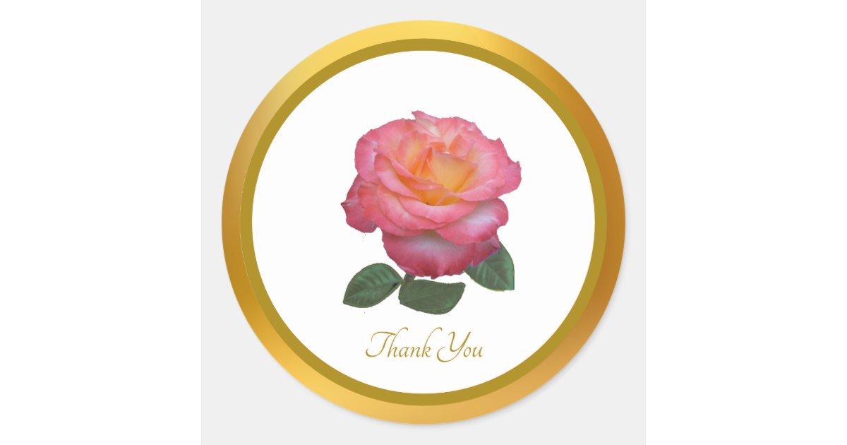Thank You Pink Rose Sticker | Zazzle