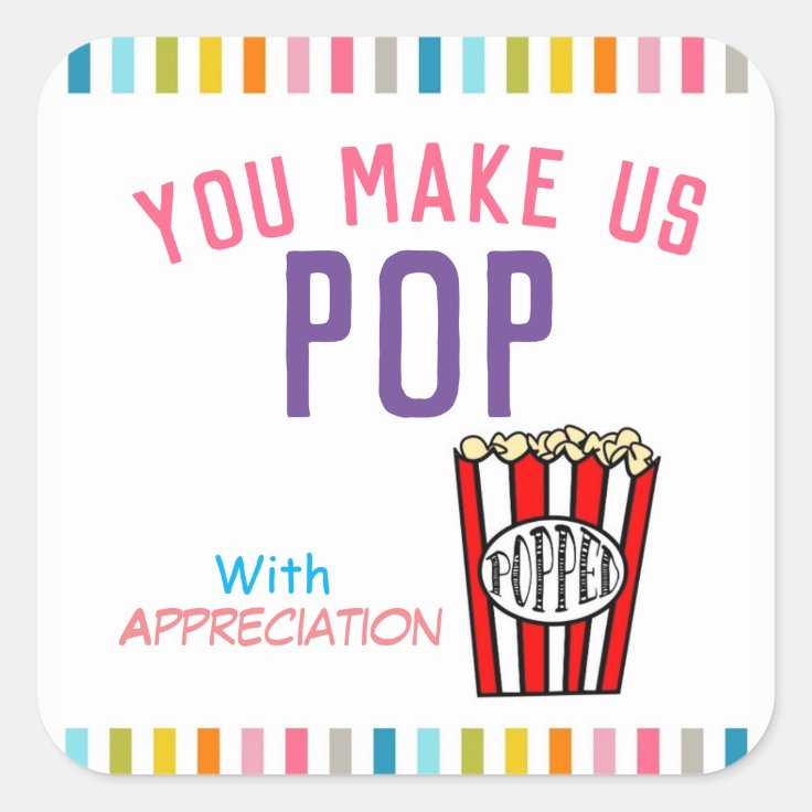 Thank you Popcorn Appreciation Square Sticker | Zazzle