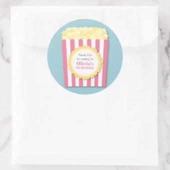 Thank You Popcorn Kids Birthday Party Stickers | Zazzle