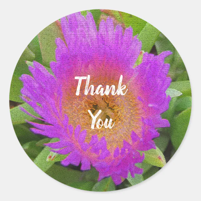 Thank You Pretty Purple Beach Flower Appreciation Classic Round Sticker ...