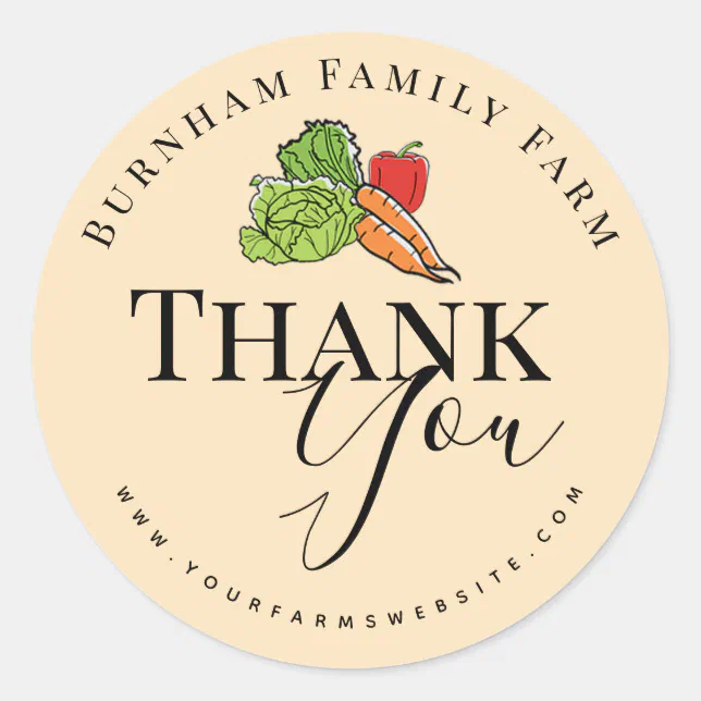 Thank You | Produce Vegetable Farm Classic Round Sticker | Zazzle