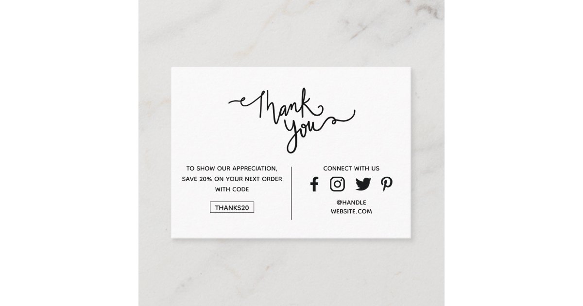 Thank You Promo Code Social Media Icons Business Card | Zazzle