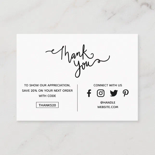 Thank You Promo Code Social Media Icons Business Card | Zazzle