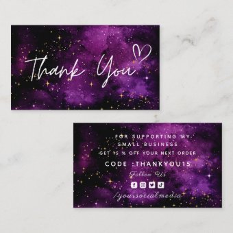 Thank You Purple Night Sky Cosmic Galaxy Sparkles Business Card | Zazzle