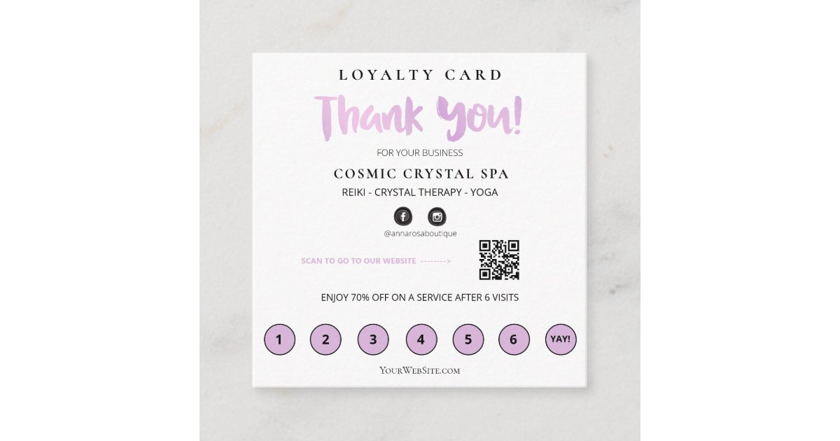 Thank you QR Rewards Pink Hearts Black Loyalty Card | Zazzle