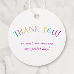 THANK YOU rainbow letters pretty bright colours Favor Tags | Zazzle