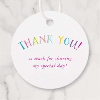 THANK YOU rainbow letters pretty bright colours Favor Tags | Zazzle