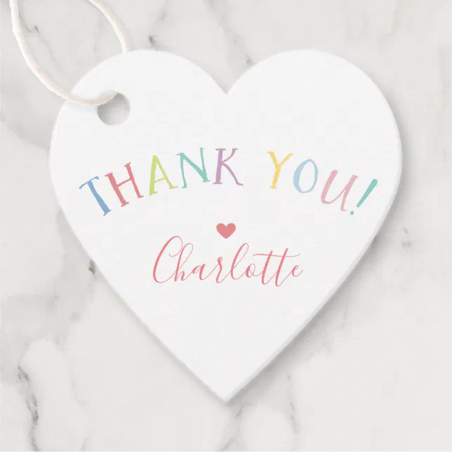 THANK YOU rainbow letters pretty pastel colours Favor Tags | Zazzle