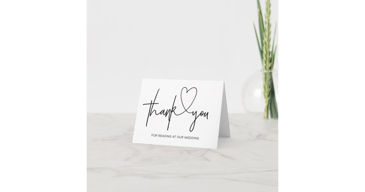 Thank You Reading At Our Wedding Heart Card | Zazzle