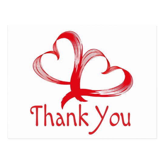 Thank You Red And White Double Heart Postcard | Zazzle.com