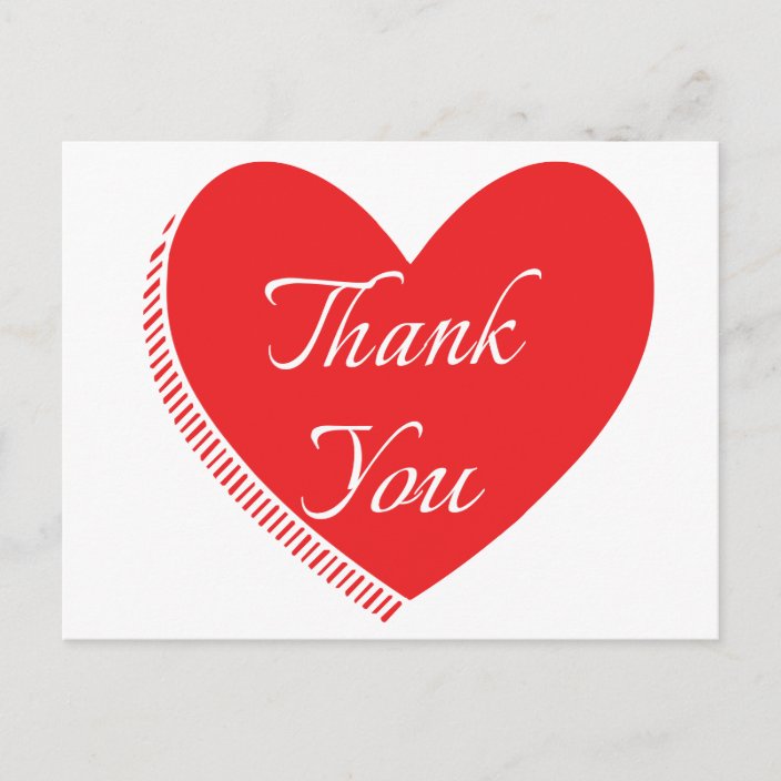 Thank You Red And White Heart Love Postcard | Zazzle.com