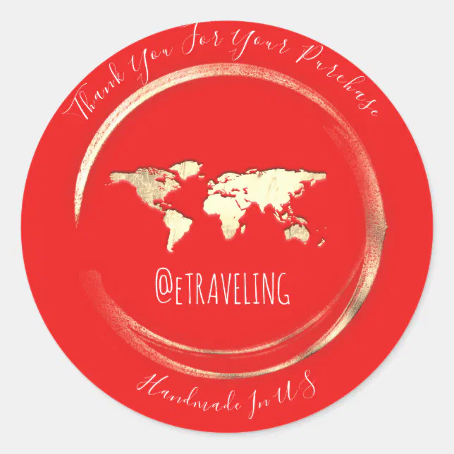 Thank You Red Gold World Map Traveling Globe Classic Round Sticker | Zazzle