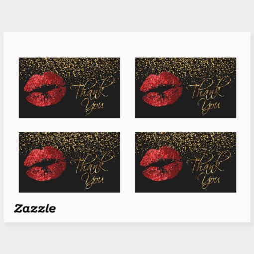Thank You - Red Lips with Gold Confetti Rectangular Sticker | Zazzle