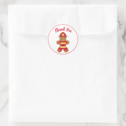 Thank You Red White Firefighter Gingerbread Man Classic Round Sticker ...