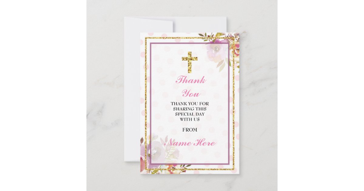 Thank You Religious Holy Cross Floral Gold Cards | Zazzle