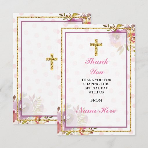 Thank You Religious Holy Cross Floral Gold Cards | Zazzle