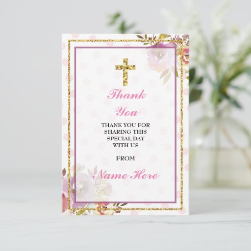 Thank You Religious Holy Cross Floral Gold Cards | Zazzle