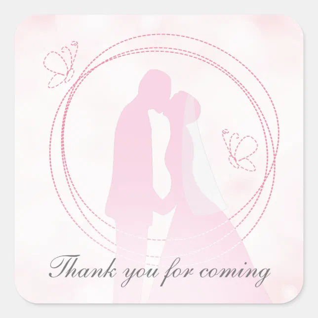 Thank You Romantic Dreamy Pink Wedding Couple Square Sticker | Zazzle