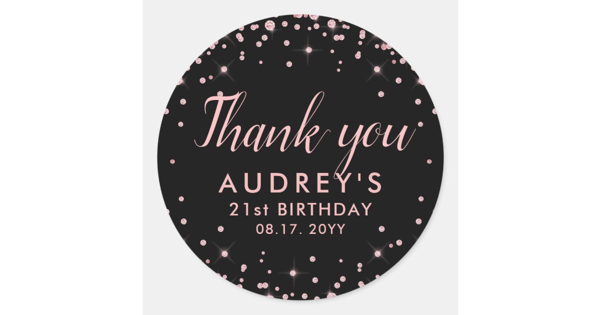 Thank You Rose Gold Glitter Monogram 21st Birthday Classic Round ...