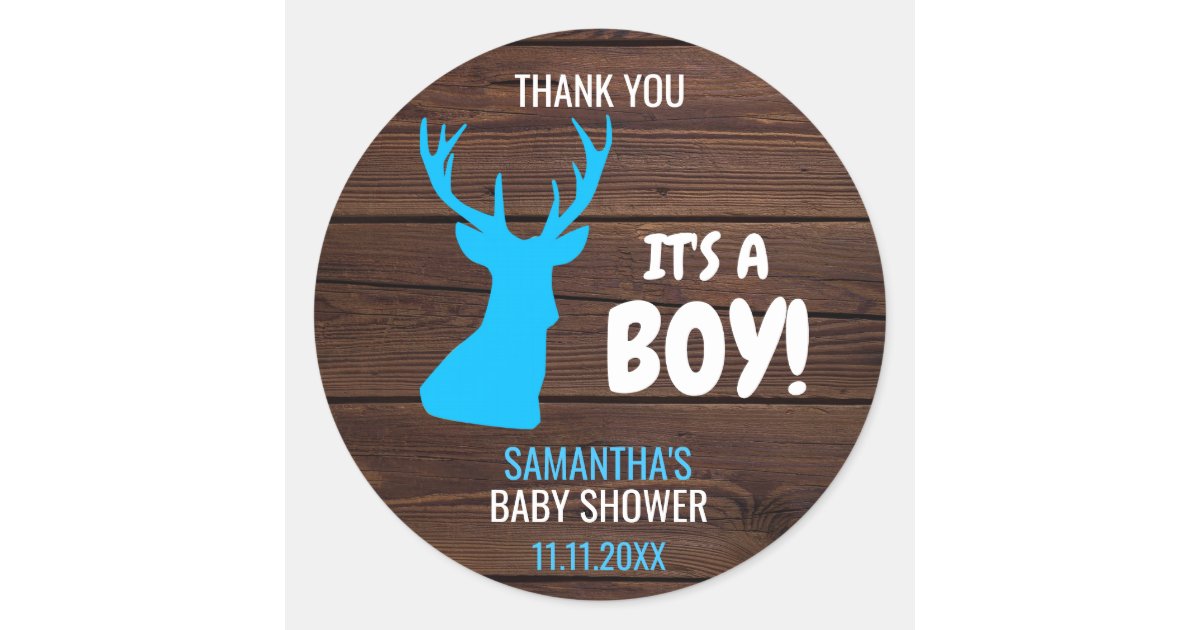 Thank You Rustic Buck Deer Boy Theme Baby Shower Classic Round Sticker ...