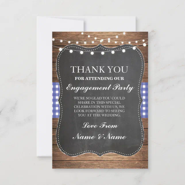 Thank You Rustic Cards Wood Blue Check Wedding BBQ | Zazzle