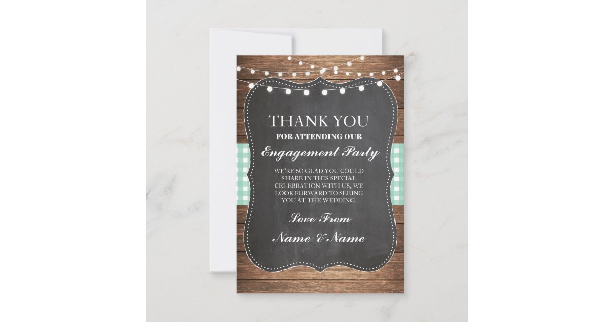 Thank You Rustic Cards Wood Mint Check Wedding BBQ | Zazzle
