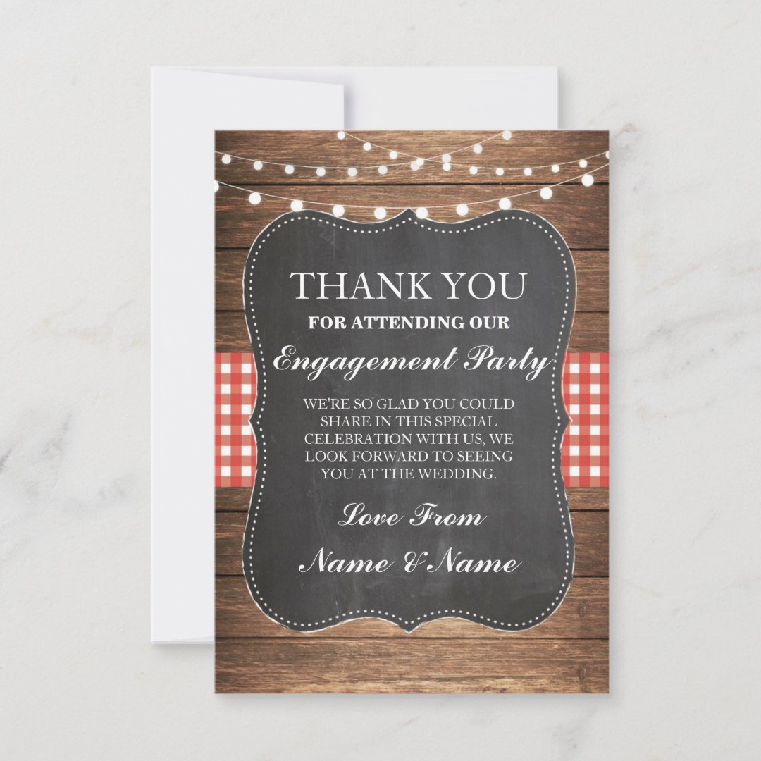 Thank You Rustic Cards Wood Red Check Wedding BBQ | Zazzle