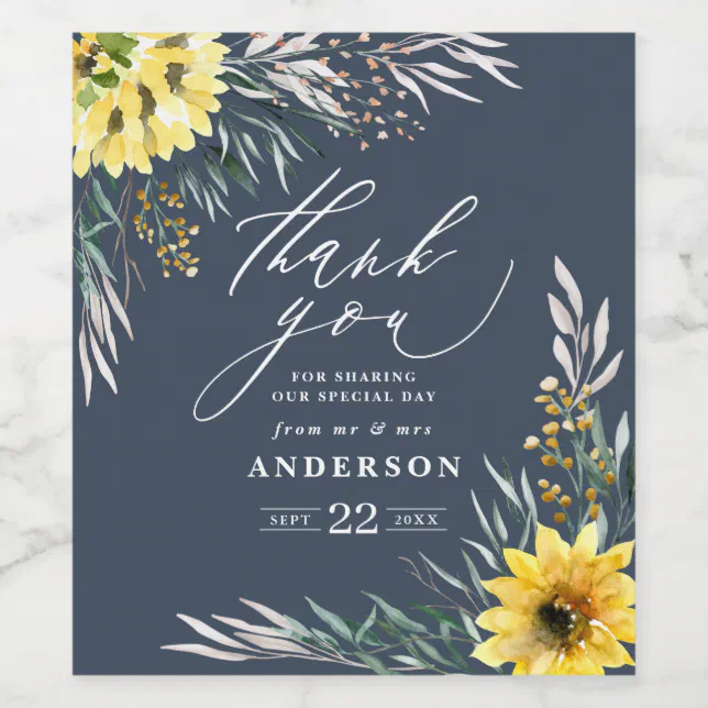 Thank you rustic country sunflower eucalyptus chic wine label | Zazzle