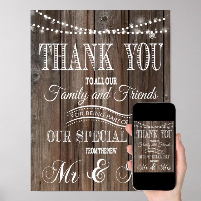 THANK YOU RUSTIC WEDDING POSTER PRINT | Zazzle