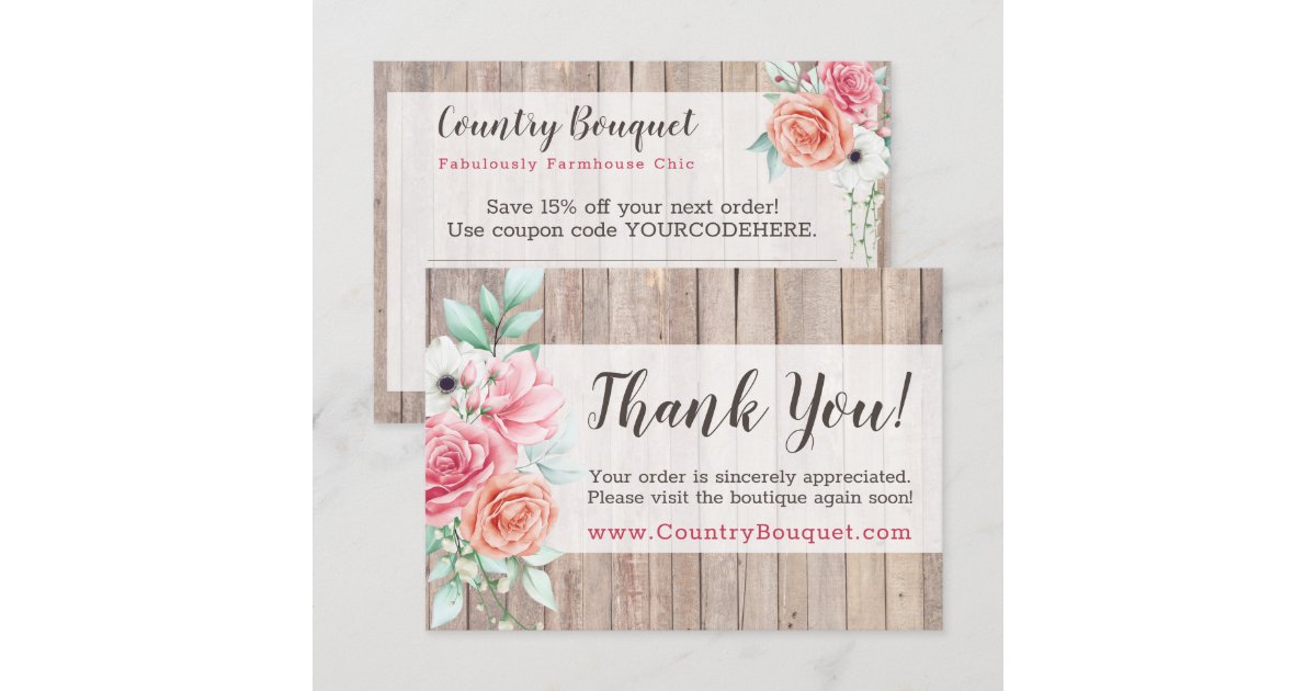 Thank You Rustic Wood Country Farmhouse Roses Card | Zazzle