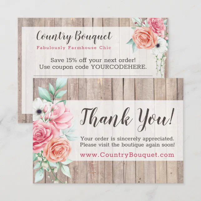 Thank You Rustic Wood Country Farmhouse Roses Card | Zazzle
