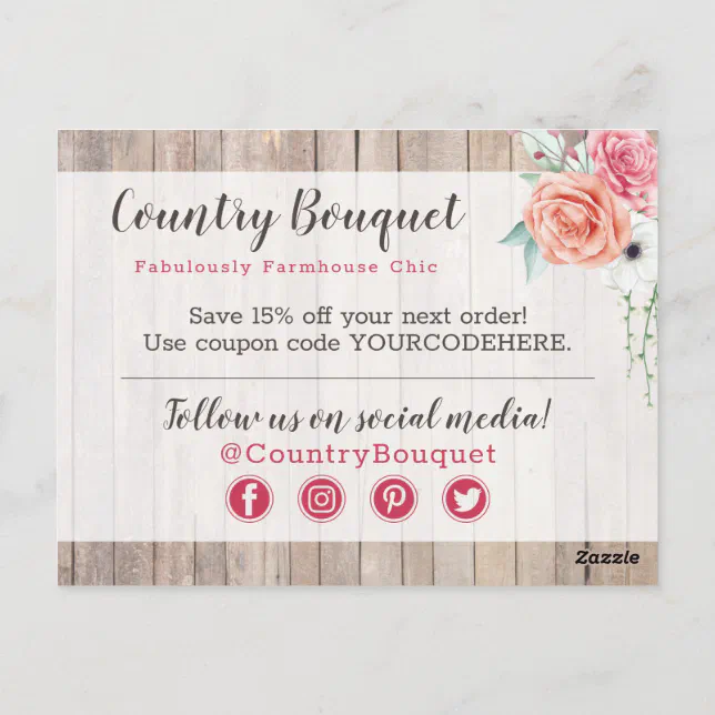 Thank You Rustic Wood Country Farmhouse Roses Postcard | Zazzle