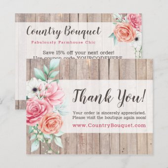 Thank You Rustic Wood Country Farmhouse Roses Postcard | Zazzle