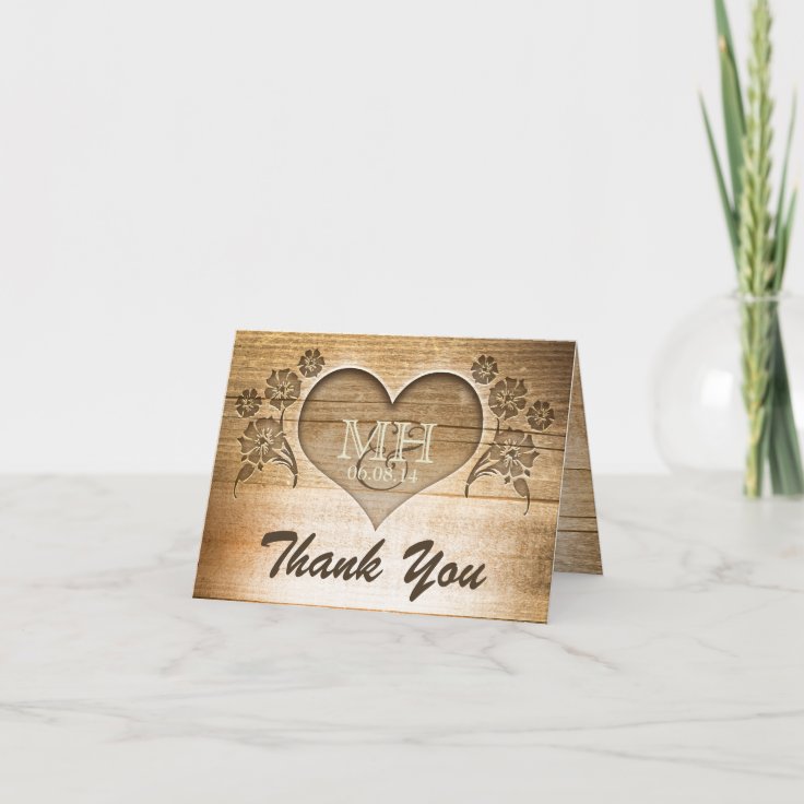 thank you rustic wood wedding cards | Zazzle