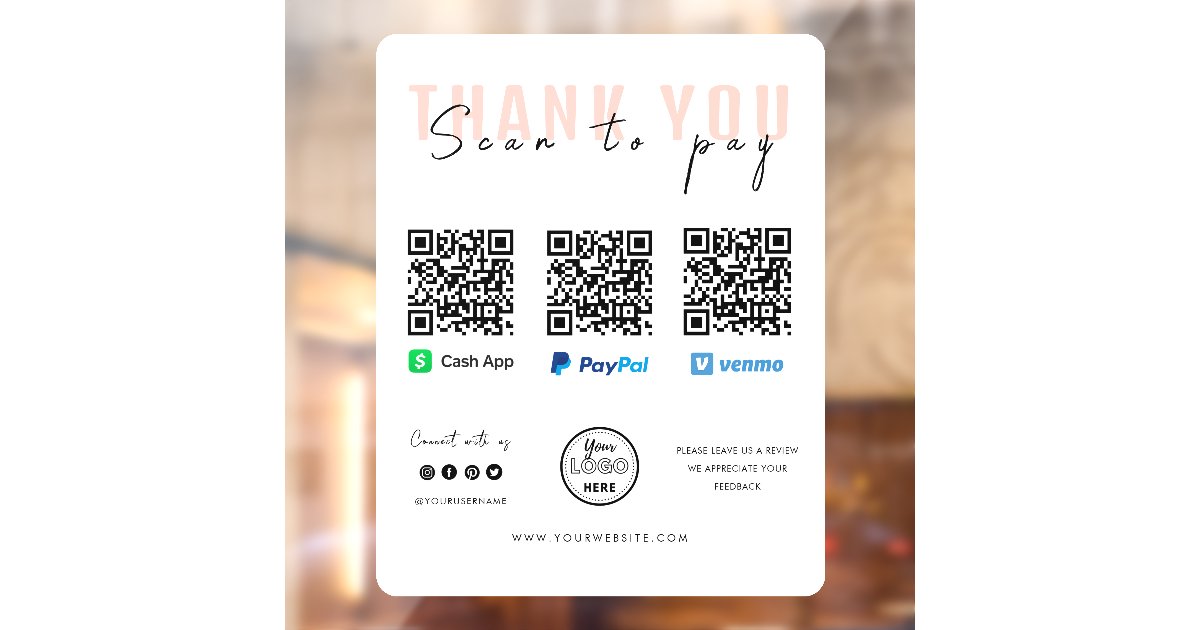 Thank you Scan to Pay Logo QR Code Payment White Window Cling | Zazzle