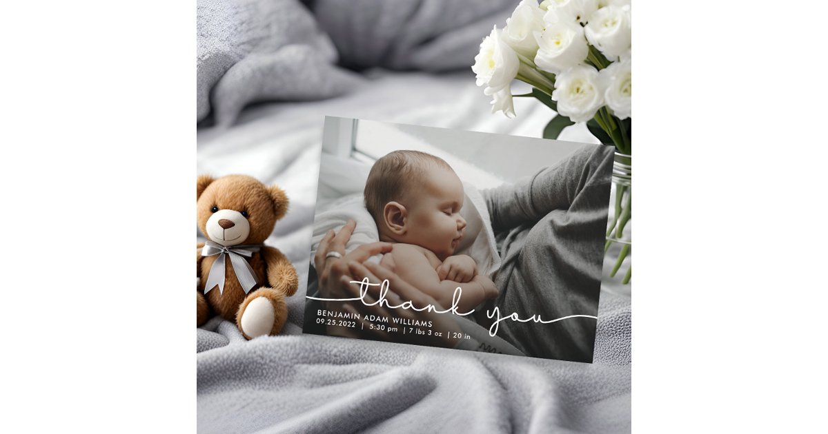 Thank You Script Baby Birth Announcement Postcard | Zazzle