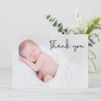 Thank You Script Baby Photo Birth Announcement | Zazzle