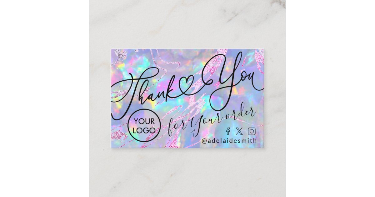 thank you script opal texture business card | Zazzle