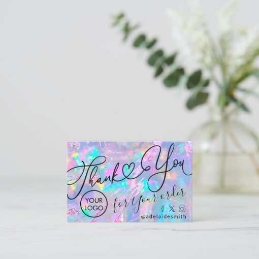 thank you script opal texture business card | Zazzle