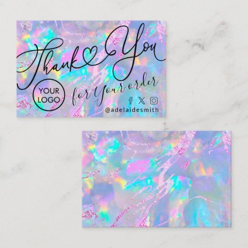 thank you script opal texture business card | Zazzle